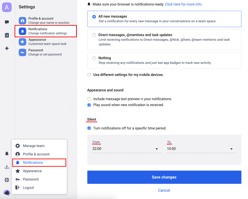 Manage DnD and Silent Mode – Сhanty Help Center