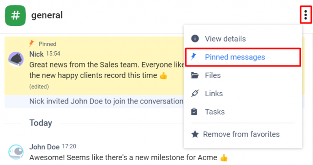 Pin important messages – Сhanty Help Center